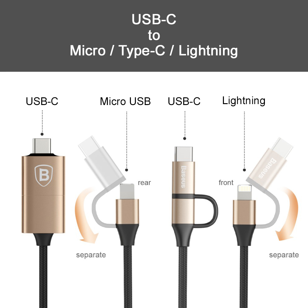 Baseus iPhone / iPad / Android / Micro USB Type-C Cable (Gold)